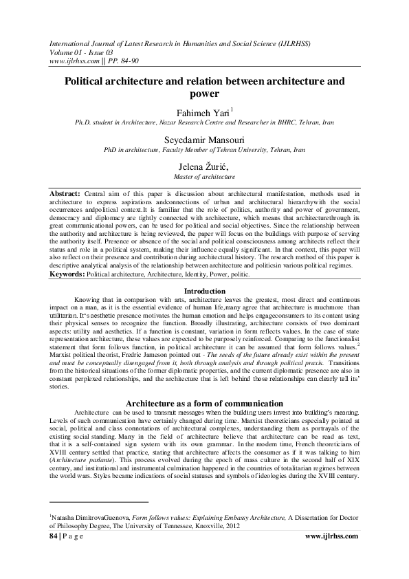 (PDF) Political architecture and relation between architecture and power