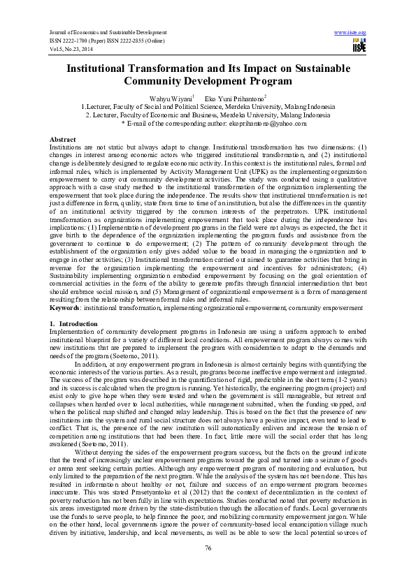 (PDF) Institutional Transformation and Its Impact on Sustainable ...