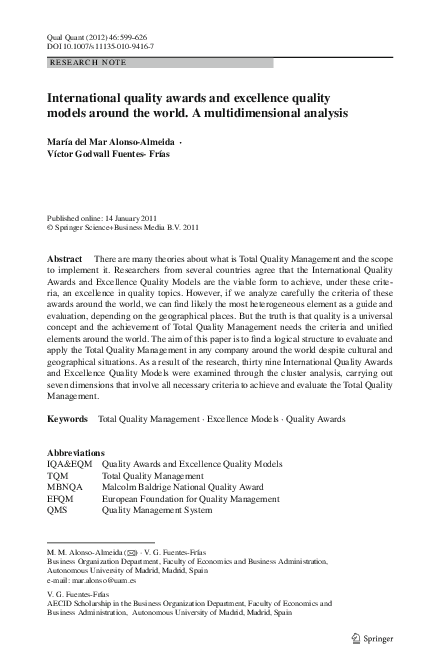(PDF) International quality awards and excellence quality models around ...