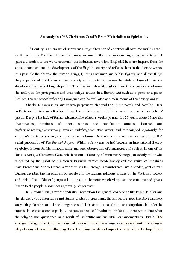 (DOC) An Analysis of "A Christmas Carol": From Materialism to Spirituality