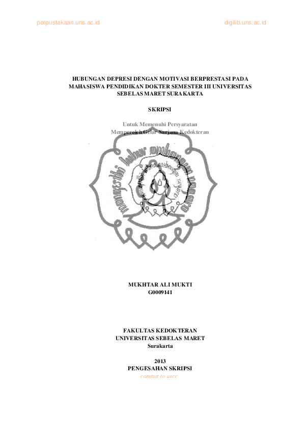 (PDF) Hubungan Depresi dengan Motivasi Berprestasi pada Mahasiswa Pendidikan Dokter Semester III ...