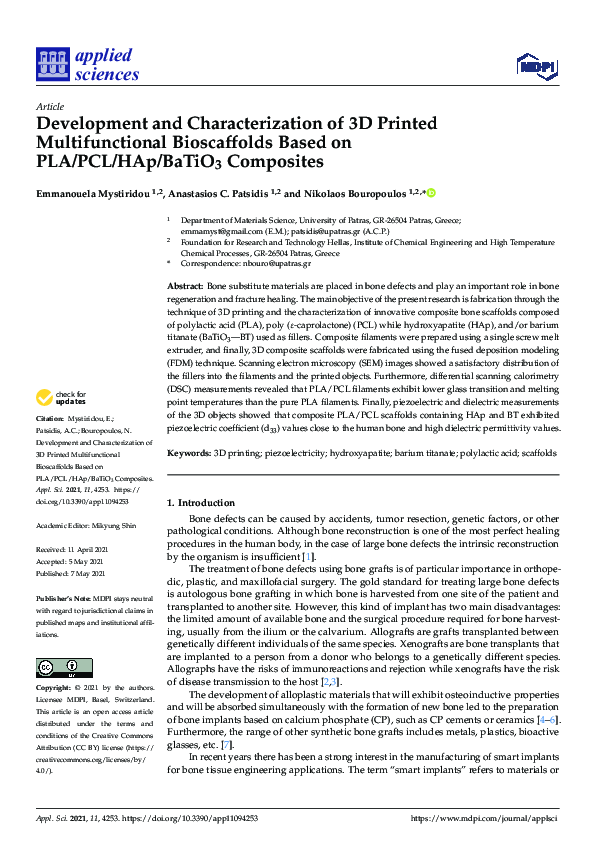 (PDF) Development and Characterization of 3D Printed Multifunctional Bioscaffolds Based on PLA ...