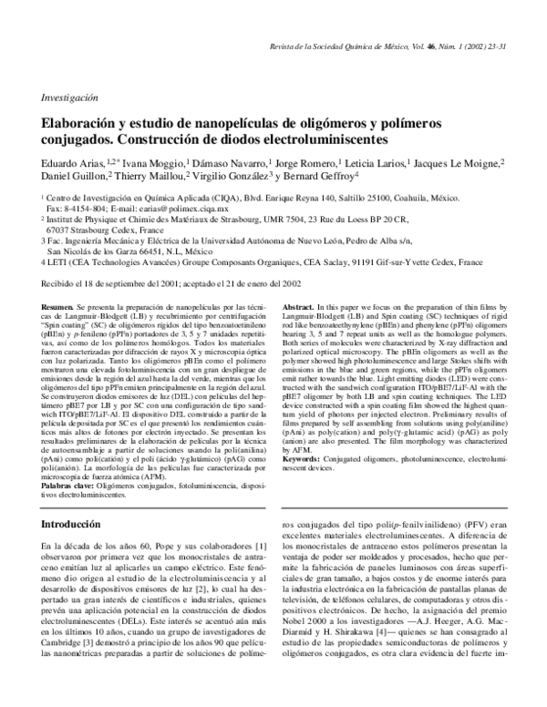 (PDF) Elaboración y estudio de nanopelículas de oligómeros y polímeros ...