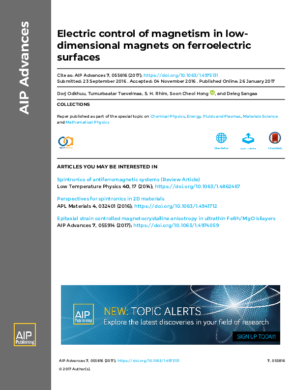 (PDF) Electric control of magnetism in low-dimensional magnets on ...