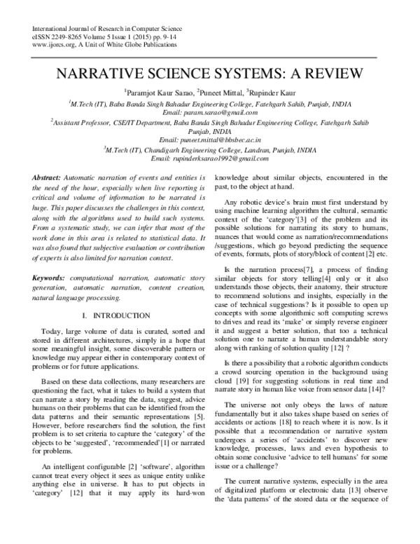 (PDF) Narrative Science Systems: A Review