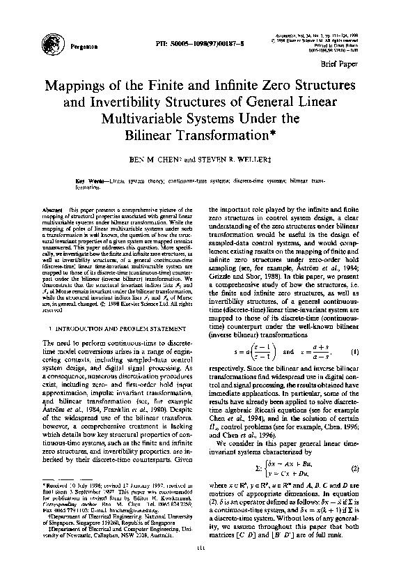 (PDF) Mappings of the finite and infinite zero structures and invertibility structures of ...
