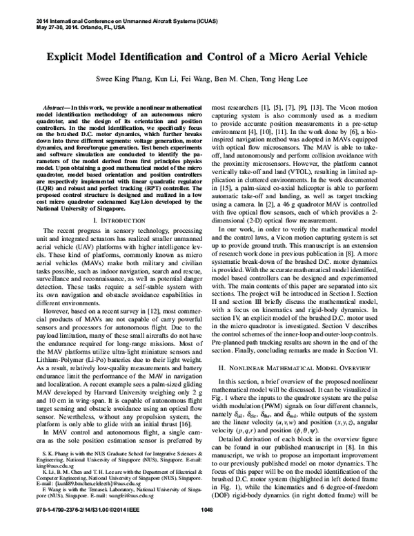 (PDF) Explicit model identification and control of a micro aerial vehicle