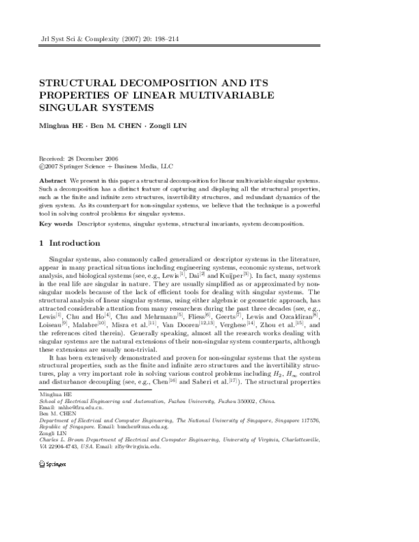 (PDF) Structural Decomposition and its Properties of Linear ...