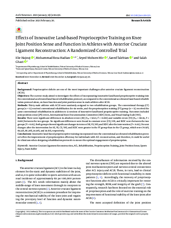 (PDF) Effects of Innovative Land-based Proprioceptive Training on Knee ...