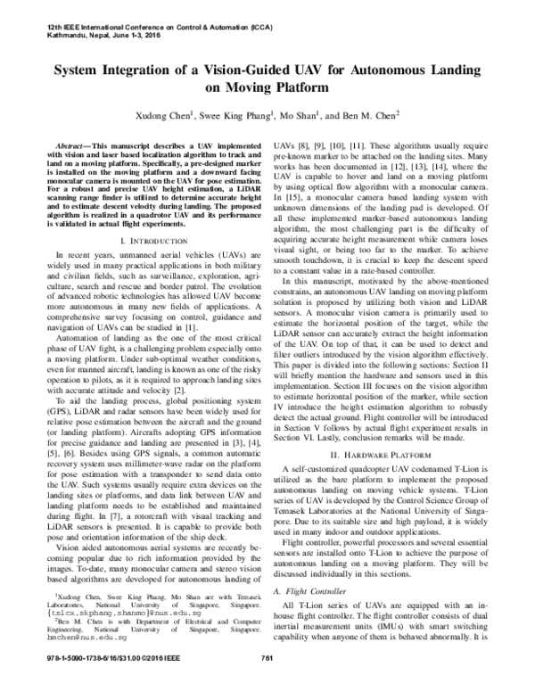 (PDF) System integration of a vision-guided UAV for autonomous landing ...