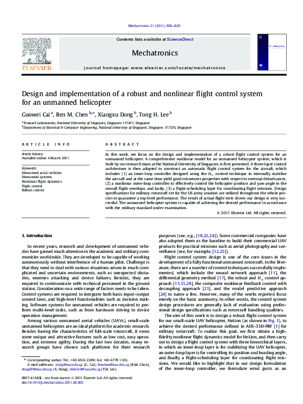 Pdf Design And Implementation Of A Robust And Nonlinear Flight