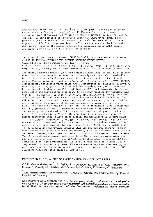 (PDF) Peptides in the primitive nervous system of coelenterates | Alan ...