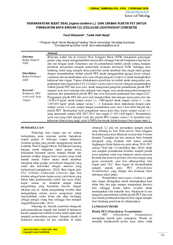 (PDF) PEMANFAATAN SERAT SISAL (agave sisalana L.) DAN LIMBAH PLASTIK ...