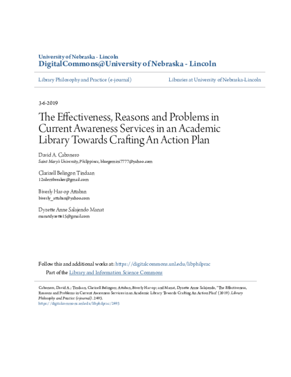 (PDF) The Effectiveness, Reasons and Problems in Current Awareness ...
