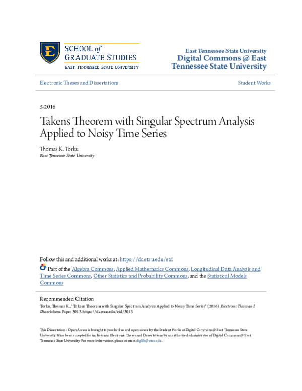 (PDF) Takens Theorem with Singular Spectrum Analysis Applied to Noisy Time Series