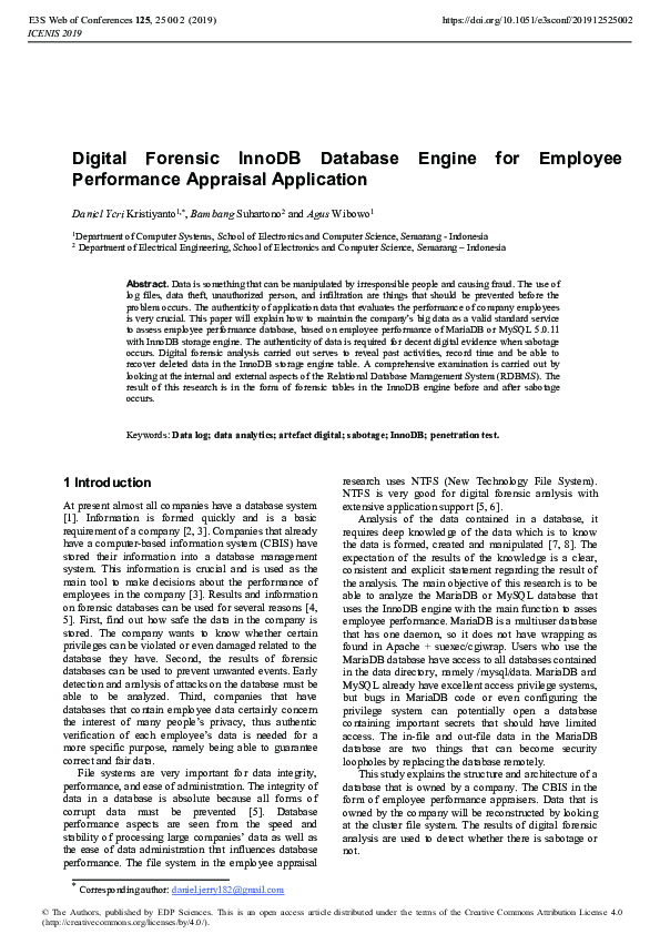 Pdf Digital Forensic Innodb Database Engine For Employee Performance