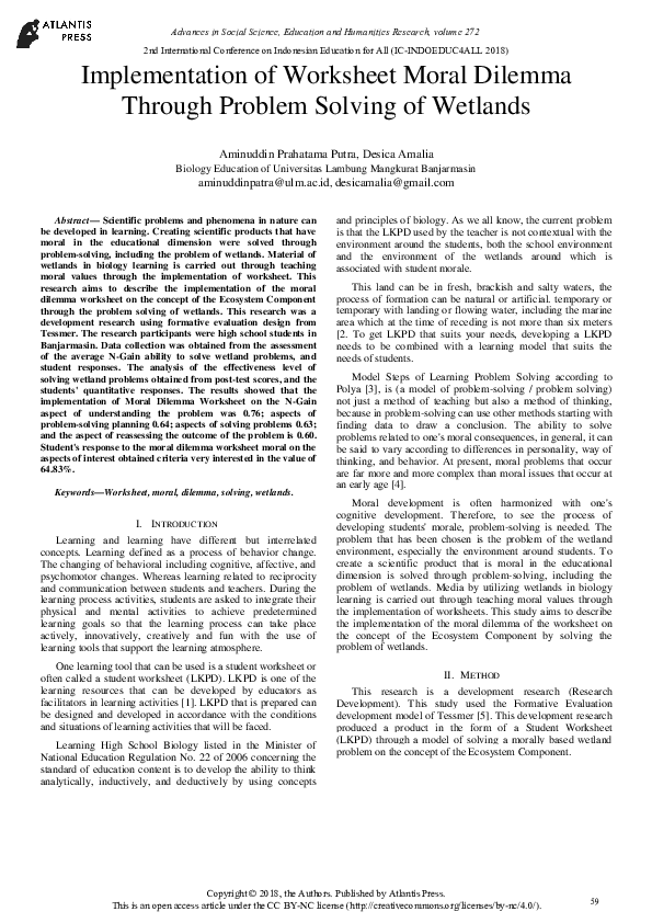 (PDF) Implementation of Worksheet Moral Dilemma Through Problem Solving ...