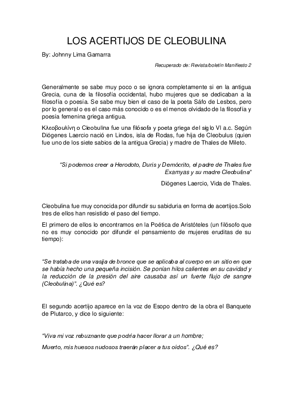 (PDF) LOS ACERTIJOS DE CLEOBULINA | Johnny Lima Gamarra - Academia.edu
