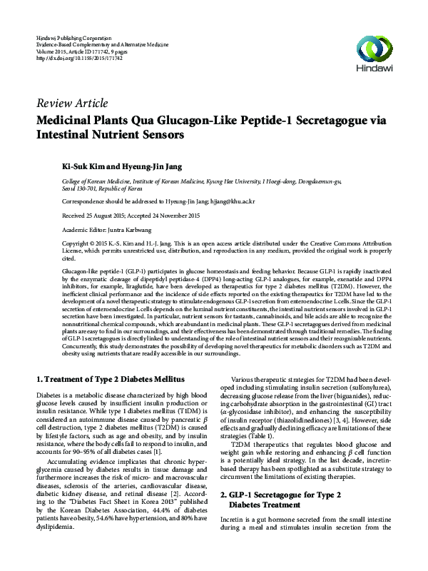 (PDF) Medicinal Plants Qua Glucagon-Like Peptide-1 Secretagogue via ...