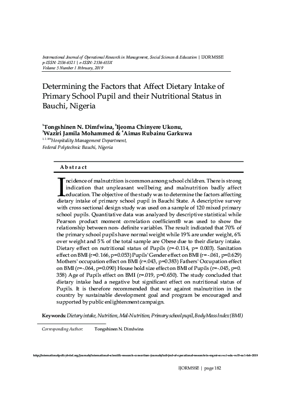 (PDF) Determining the Factors that Affect Dietary Intake of Primary ...