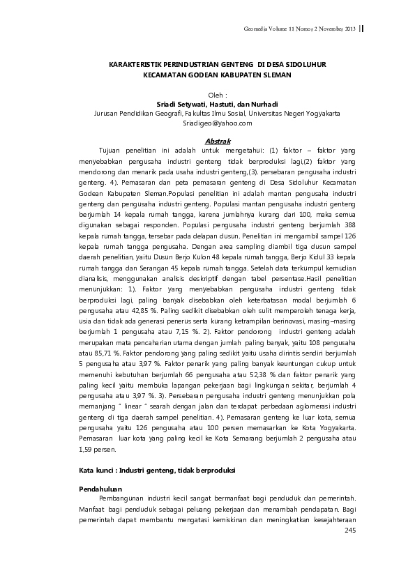 (PDF) Karakteristik Perindustrian Genteng DI Desa Sidoluhur Kecamatan ...