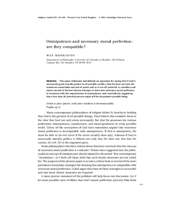 (PDF) Omnipotence and necessary moral perfection: are they compatible?