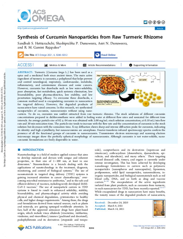 (PDF) Synthesis of Curcumin Nanoparticles from Raw Turmeric Rhizome