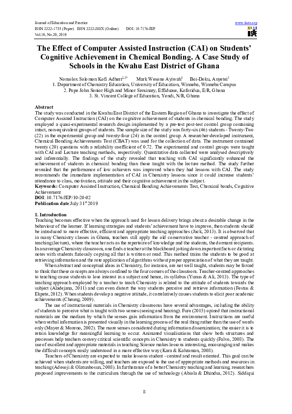 (PDF) The Effect of Computer Assisted Instruction (CAI) on Students ...