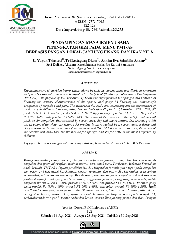 (PDF) Pendampingan Manajemen Usaha Peningkatan Gizi Pada Menu PMT-As ...