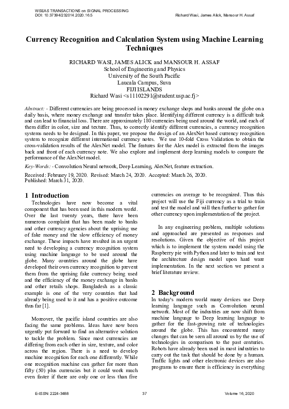 (PDF) Currency Recognition and Calculation System using Machine ...
