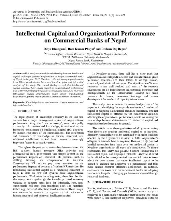 (PDF) Intellectual Capital and Organizational Performance on Commercial Banks of Nepal