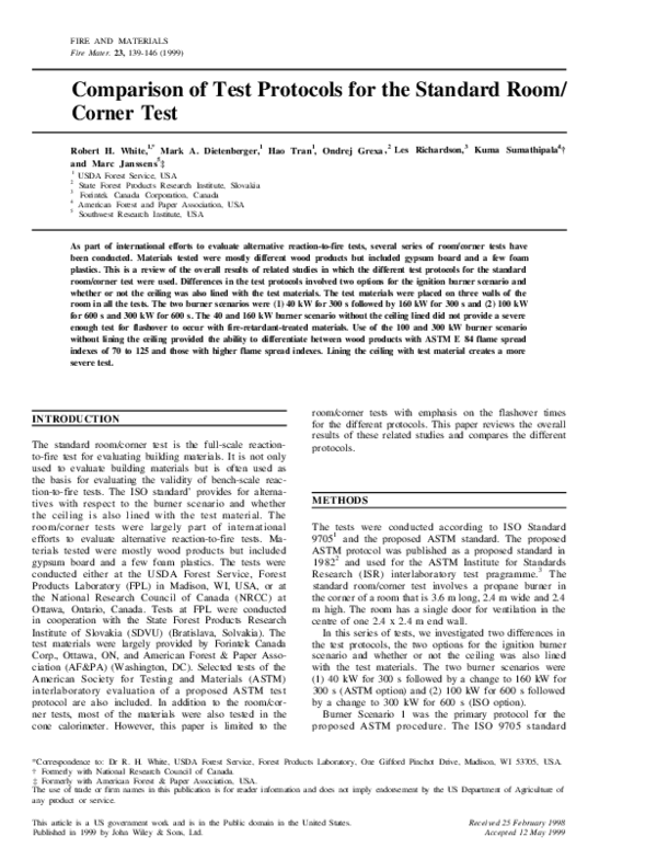 (PDF) Comparison of test protocols for the standard room/corner test