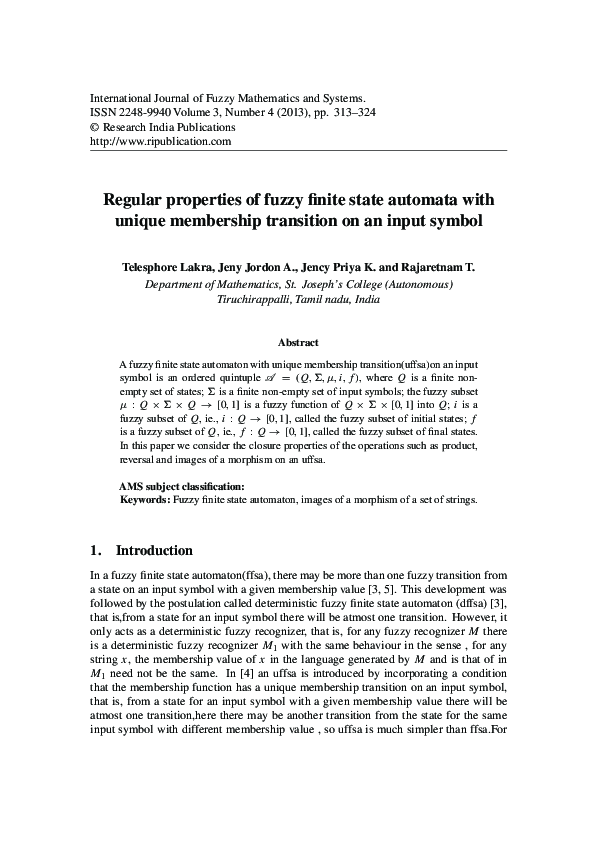 (PDF) Closure Properties of Unique Membership Transition Automata