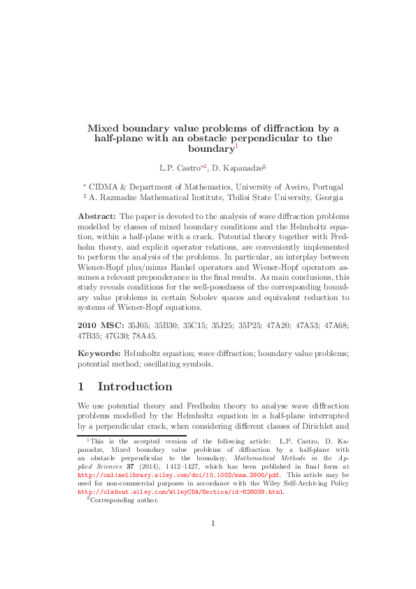 (PDF) Mixed boundary value problems of diffraction by a half-plane with an obstacle ...