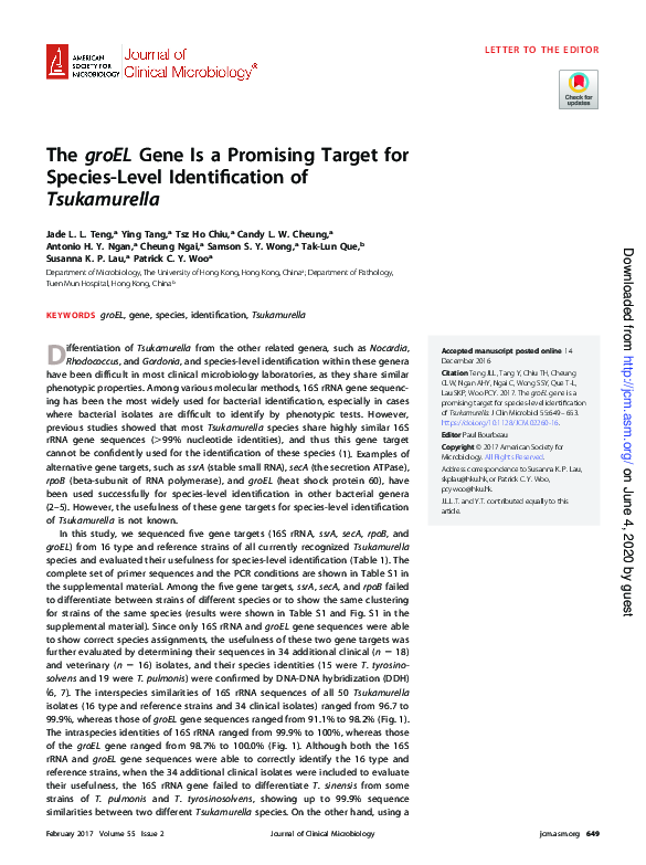 (PDF) The groEL Gene Is a Promising Target for Species-Level ...