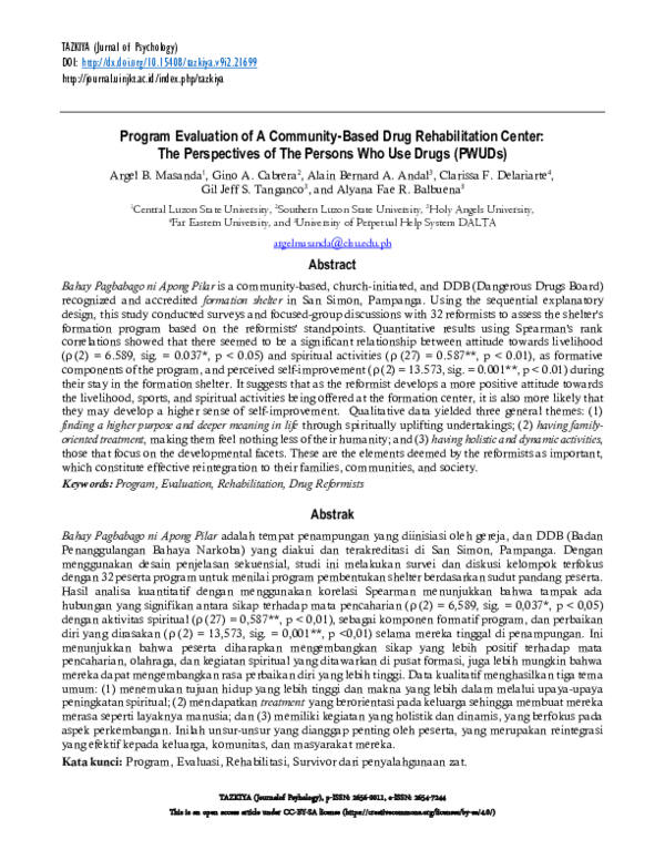 (PDF) Program Evaluation of A Community-Based Drug Rehabilitation ...
