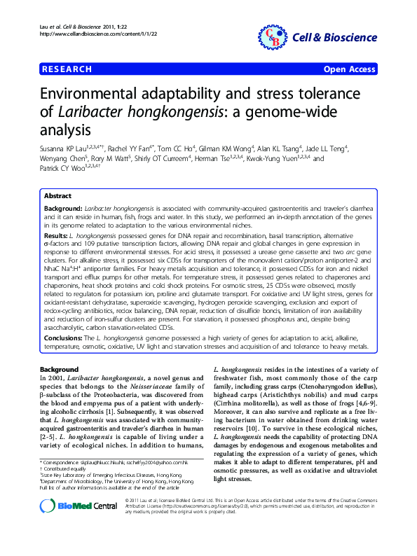 (PDF) Environmental adaptability and stress tolerance of Laribacter ...