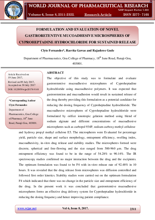 (PDF) Formulation and Evaluation of Novel Gastroretentive Drug Delivery ...