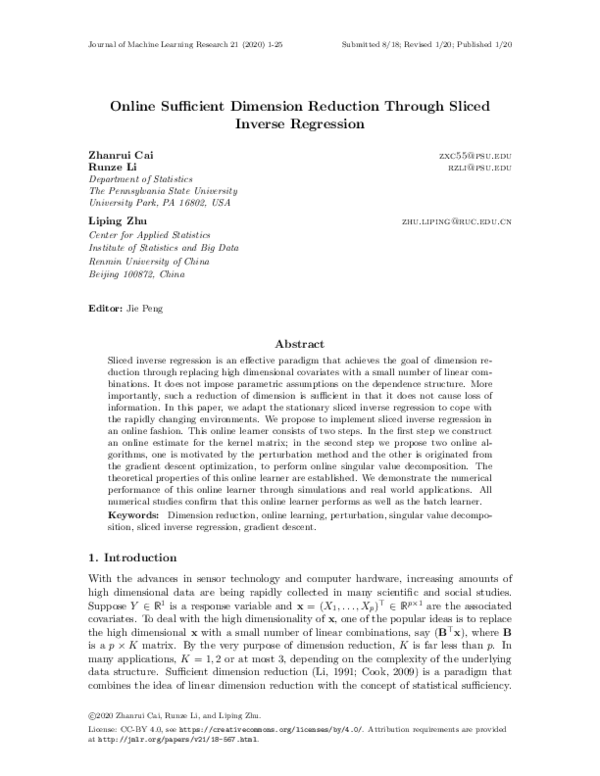 (PDF) Online Sufficient Dimension Reduction Through Sliced Inverse Regression