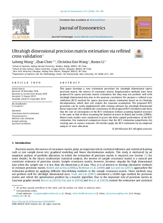 (PDF) Ultrahigh dimensional precision matrix estimation via refitted cross validation