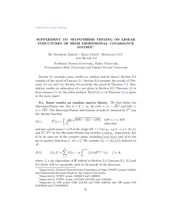 Pdf Hypothesis Testing On Linear Structures Of High Dimensional Covariance Matrix