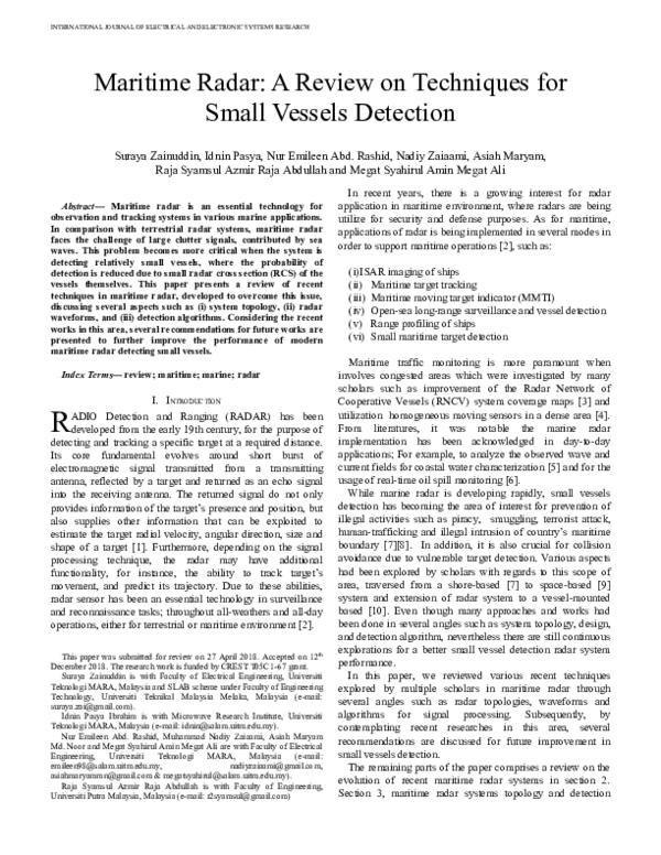 (PDF) Maritime Radar : A Review on Techniques for Small Vessels Detection