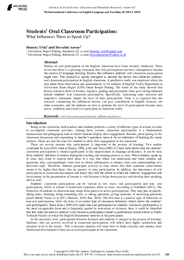 (PDF) Students’ Oral Classroom Participation: What Influences Them to ...