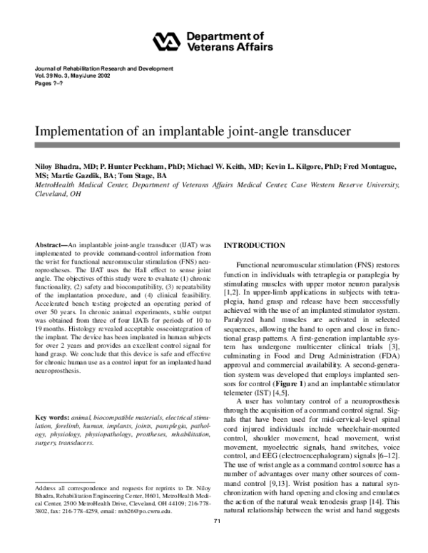 (PDF) Implementation of an implantable joint-angle transducer