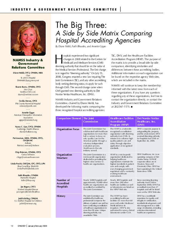 (PDF) The Big Three: A Side by Side Matrix Comparing Hospital ...