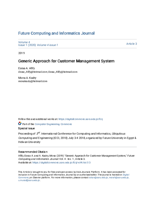 (PDF) Generic Approach for Customer Management System