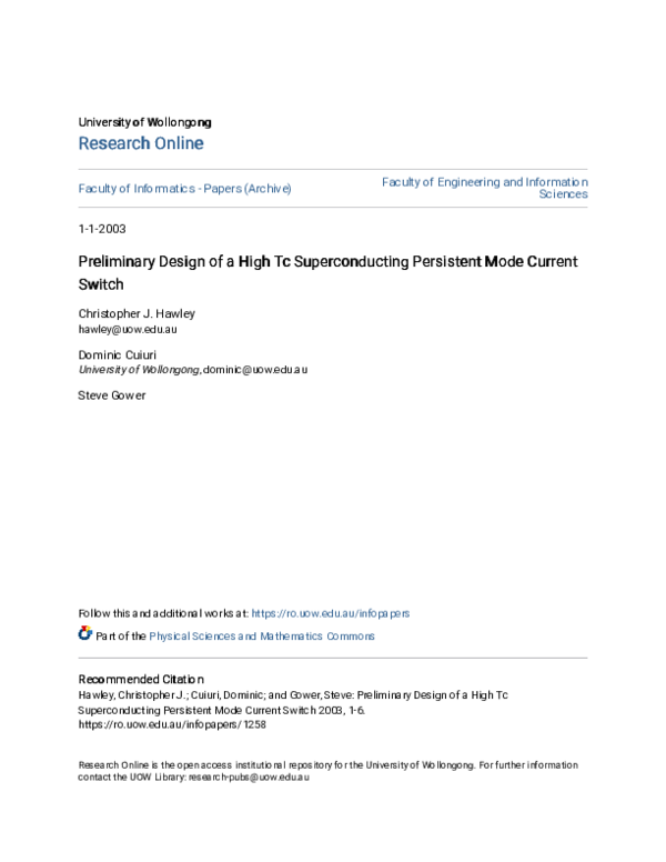 (PDF) Preliminary Design of a High Tc Superconducting Persistent Mode ...
