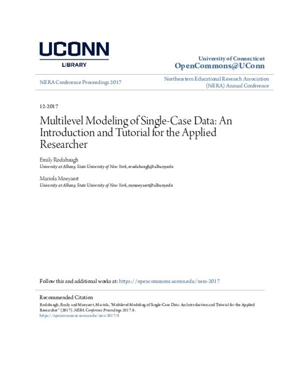 Pdf Multilevel Modeling Of Single Case Data An Introduction And Tutorial For The Applied