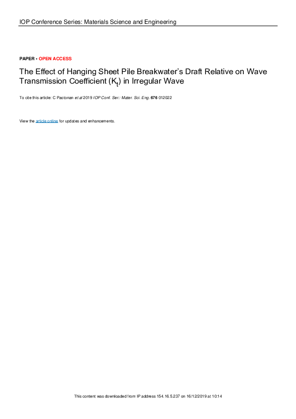 (PDF) The Effect of Hanging Sheet Pile Breakwater’s Draft Relative on ...