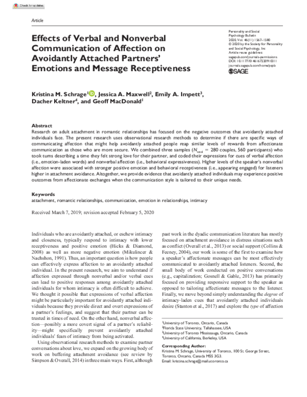 (PDF) Effects of Verbal and Nonverbal Communication of Affection on ...